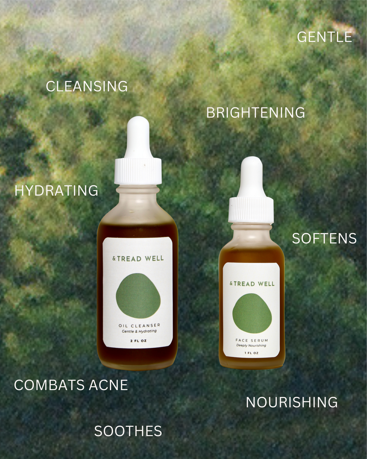 Natural Oil Cleanser & Face Serum Set – & Tread Well